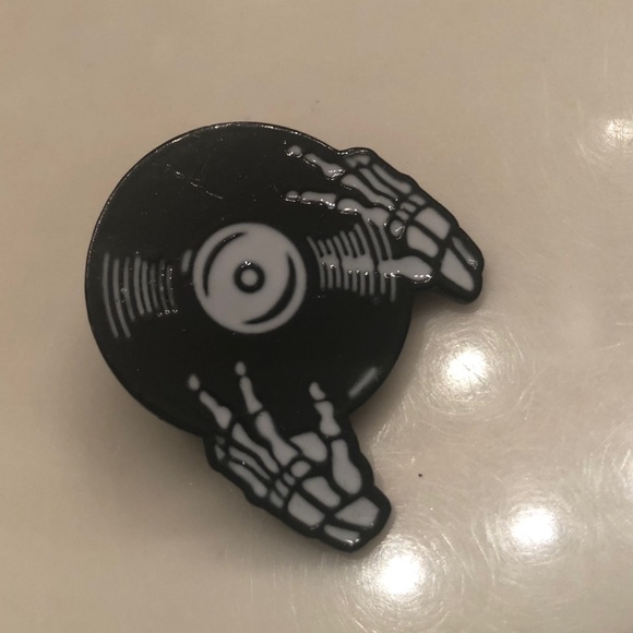 Accessories | Skeleton Hands Record Vinyl Enamel Pin Black | Poshmark